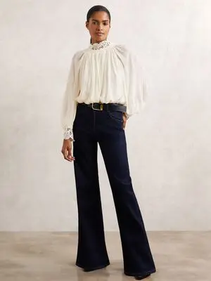 REISS Czara Lace-trimmed Draped Top