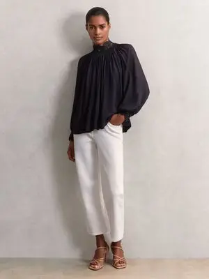 REISS Czara Lace-trimmed Draped Top