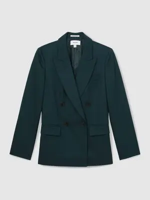 REISS Wool-blend Double-breasted Suit Blazer - Green