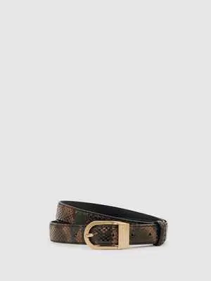 REISS Hazel Snake-effect Leather Belt - Chocolate