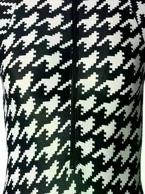 Perfect Moment Houndstooth Long-sleeve Half-zip Swimsuit