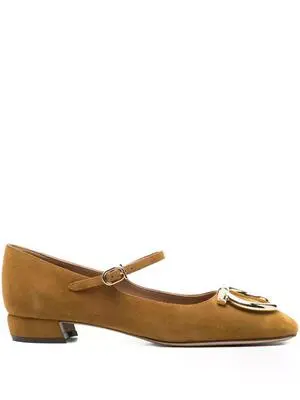 FERRAGAMO Buckle-detail Suede Mary Jane Pumps - Brown