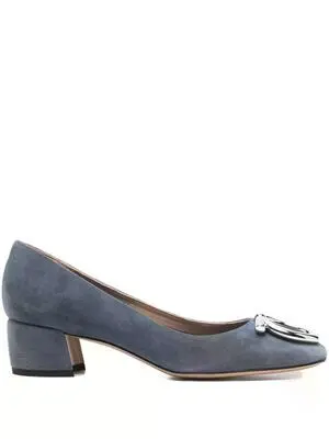 FERRAGAMO 40mm Logo Buckle Block Heel Pumps - Blue