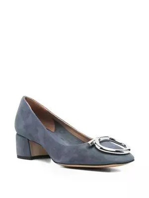 FERRAGAMO 40mm Logo Buckle Block Heel Pumps - Blue