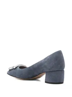 FERRAGAMO 40mm Logo Buckle Block Heel Pumps - Blue