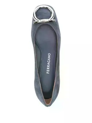 FERRAGAMO 40mm Logo Buckle Block Heel Pumps - Blue
