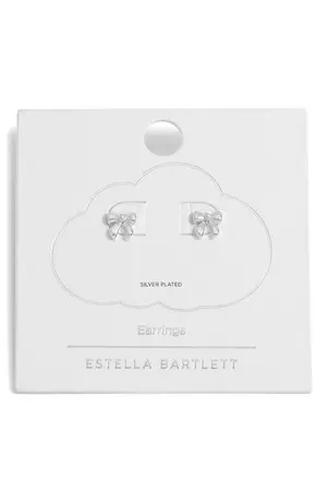 Estée Lauder Faux Pearl Bow Stud Earrings - Silver