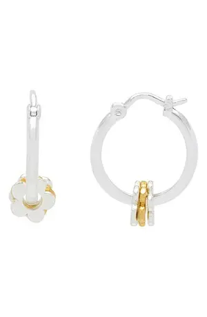 Estée Lauder Multi Flower Beaded Hoop Earrings - Silver
