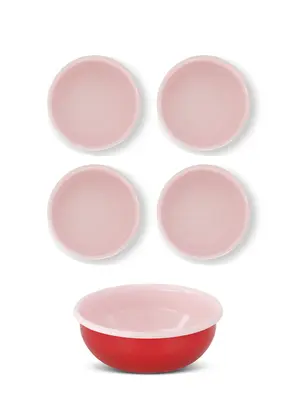 ELIFLE Two Tone Enamel Cereal Bowlset Of 4 - Red & Pink
