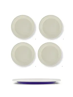 ELIFLE Two Tone Enamel Dinner Plateset Of 4 - Royal Blue & Ivory