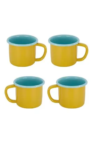ELIFLE Two Tone Enamel Mugset Of 4 - Mustard & Light Blue