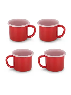 ELIFLE Two Tone Enamel Mugset Of 4 - Red & Pink