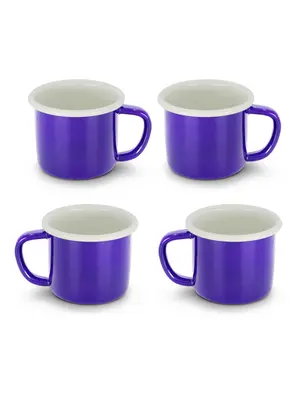 ELIFLE Two Tone Enamel Mugset Of 4 - Royal Blue & Ivory