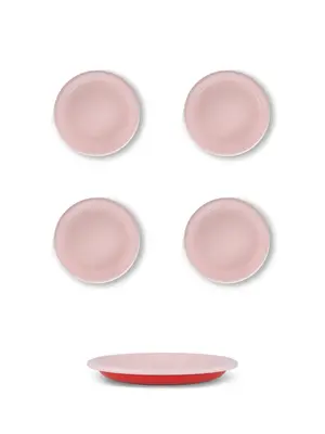 ELIFLE Two Tone Enamel Side Plateset Of 4 - Red & Pink