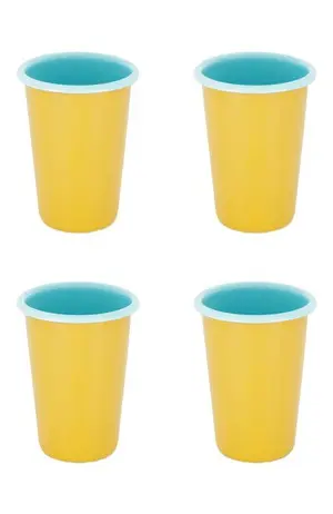 ELIFLE Two Tone Large Enamel Tumblerset Of 4 - Mustard & Light Blue