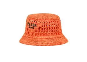 Prada Raffia Bucket Hat - Orange