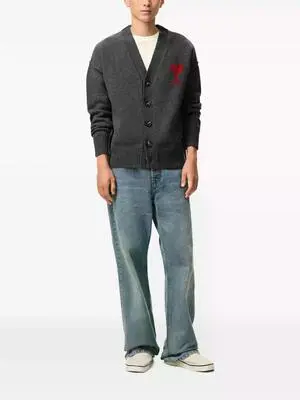 AMI Paris Merino Wool De Coeur Cardigan - Grey
