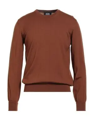 Alpha Studio Merino Wool Sweater With Leather Details - Brown