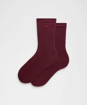 Lululemon Ribbed Cotton-blend Crew Socks - Burgundy Bay
