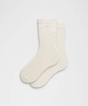 Lululemon Ribbed Cotton-blend Crew Socks - Light Ivory