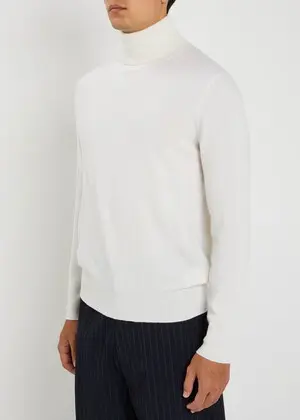 ALLUDE Roll-neck Cashmere Top - Ecru