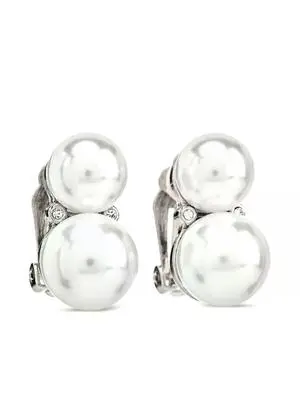 KENNETH JAY LANE Double Cultura Pearl Clip-on Earrings - Silver