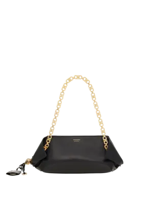 FERRAGAMO Gancini Chain Folded Shoulder Bag - Black