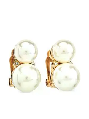 KENNETH JAY LANE Double Cultura Pearl Clip-on Earrings - Gold