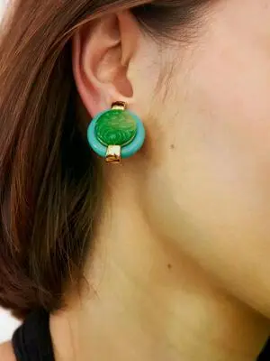 KENNETH JAY LANE Carved-jade Button Clip-on Earrings