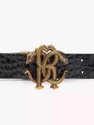 Roberto Cavalli Mirror Snake Monogram Reversible Belt