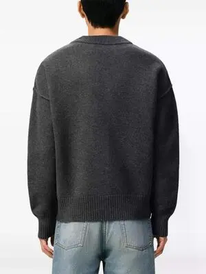 AMI Paris De Coeur V-neck Cardigan In Merino Wool - Grey