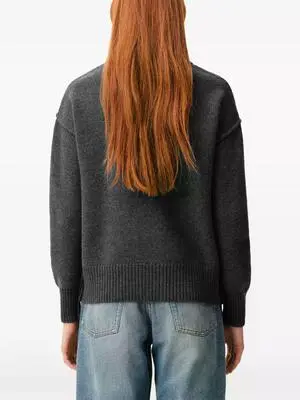 AMI Paris De Coeur V-neck Cardigan In Merino Wool - Grey