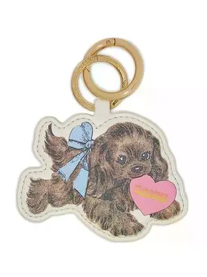 GANNI Brown Puppy Keyring - Gold