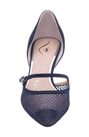 Nina Nashly Pointed Toe Cap-toe Mary Jane Pumps - Navy