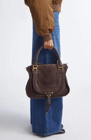 Chloé Medium Marcie Suede Satchel - Kohl Brown