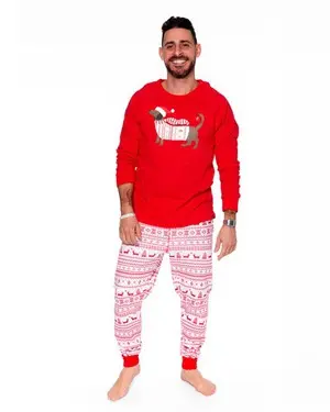 DEUX PAR DEUX Adult Organic Cotton Two-piece Pajama Set - Red And White Fairisle