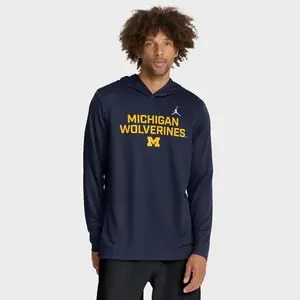 JORDAN BRAND Michigan Wolverines 2025 Sideline Performance Long Sleeve Hoodie T-shirt - Navy