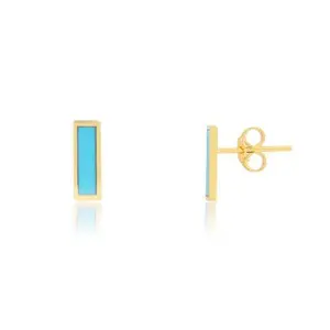 THE LOVERY FINE JEWELRY 14k Yellow Gold Bar Stud Earrings - Turquoise
