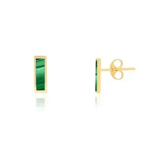 THE LOVERY FINE JEWELRY 14k Yellow Gold Malachite Bar Stud Earrings - Green