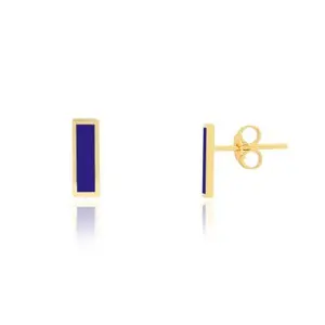 THE LOVERY 14k Yellow Gold Lapis Bar Stud Earrings - Blue