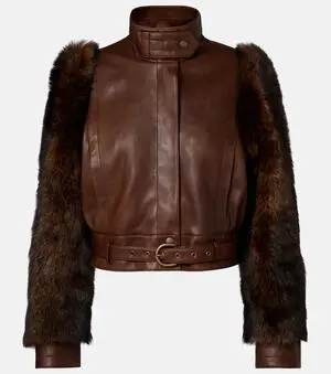Chloé Cropped Shearling-trimmed Leather Jacket