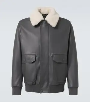 Brioni Shearling-trimmed Leather Bomber Jacket