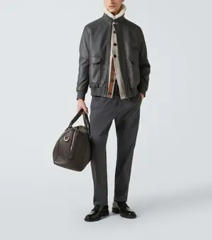 Brioni Shearling-trimmed Leather Bomber Jacket