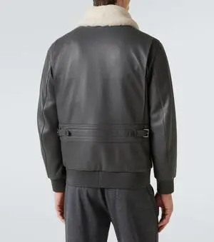 Brioni Shearling-trimmed Leather Bomber Jacket