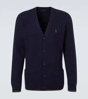 Polo Ralph Lauren Pony Cable-knit Wool And Cashmere Cardigan - Blue