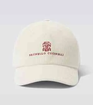 Brunello Cucinelli Logo Cotton And Cashmere Corduroy Baseball Cap White