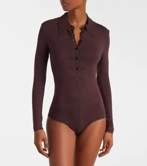Magda Butrym Embroidered Cotton-blend Bodysuit - Brown