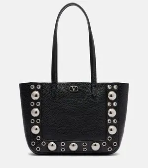 Valentino Garavani Nellcôte Mini Embellished Leather Shopper - Black