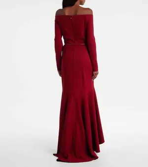 Elie Saab Belted Off-shoulder Jersey Gown