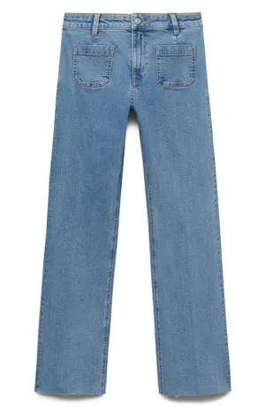 Mango Flare Leg Crop Jeans With Patch Pockets